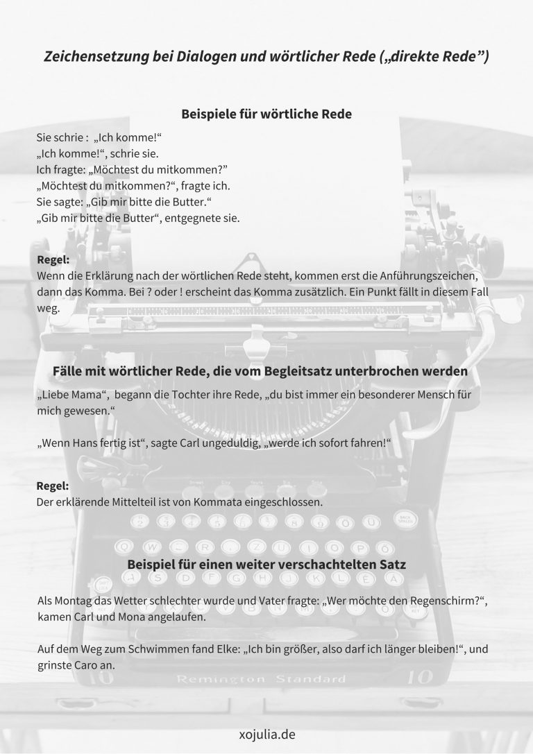 Zeichensetzung bei Dialogen und wörtlicher Rede ("direkte Rede")